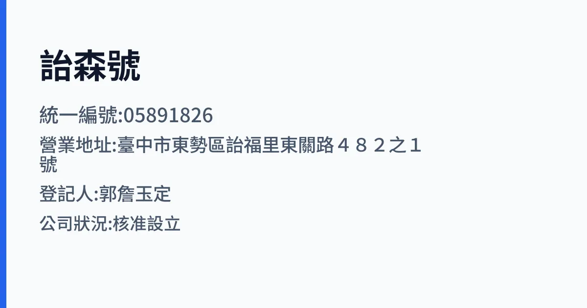 詒森號 - 統編 05891826(臺中市) 公司登記資料與營業項目詳細圖表