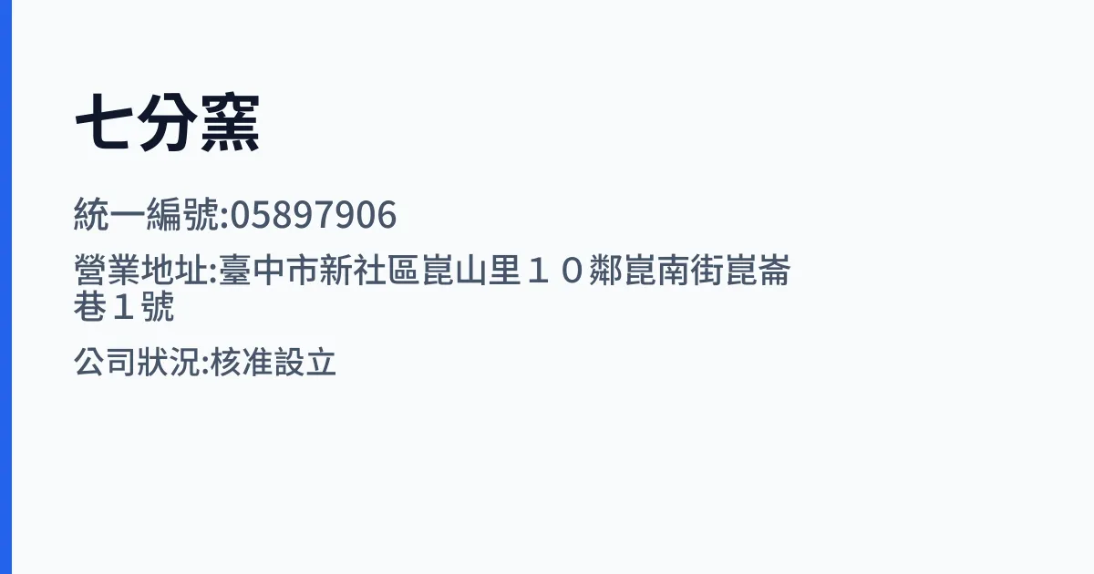 七分窯 - 統編 05897906(臺中市) 公司登記資料與營業項目詳細圖表