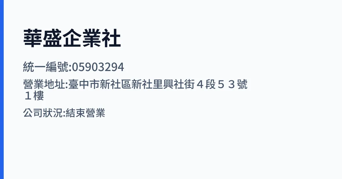 華盛企業社 - 統編 05903294(臺中市) 公司登記資料與營業項目詳細圖表