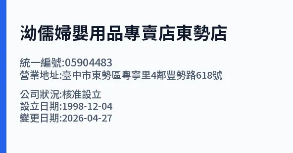 泑儒婦嬰用品專賣店東勢店的照片-統編 05904483(臺中市) 公司登記資料與營業項目詳細圖表