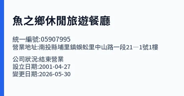 魚之鄉休閒旅遊餐廳的照片-統編 05907995(南投縣) 公司登記資料與營業項目詳細圖表