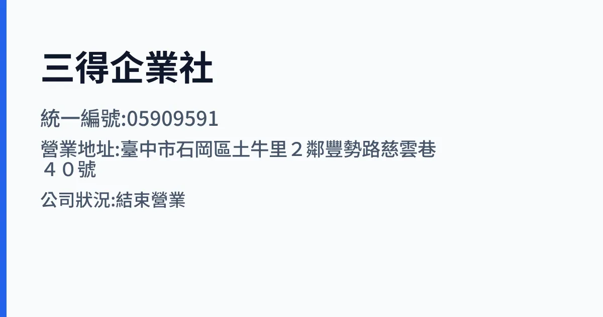 三得企業社 - 統編 05909591(臺中市) 公司登記資料與營業項目詳細圖表