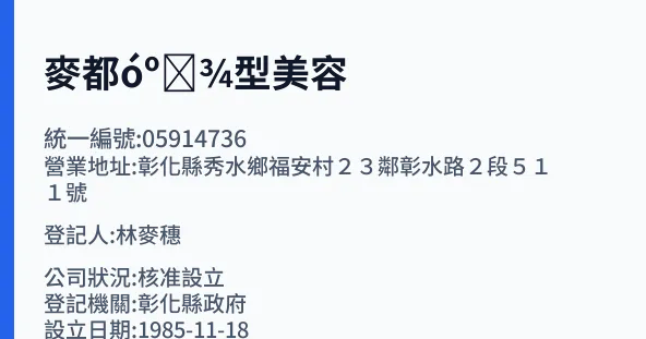 麥都󺏾型美容的照片-統編 05914736(彰化縣) 公司登記資料與營業項目詳細圖表