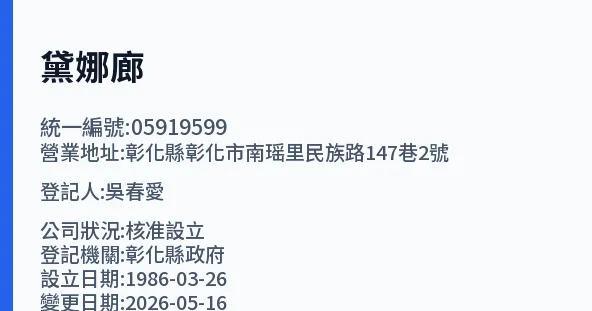 黛娜廊的照片-統編 05919599(彰化縣) 公司登記資料與營業項目詳細圖表