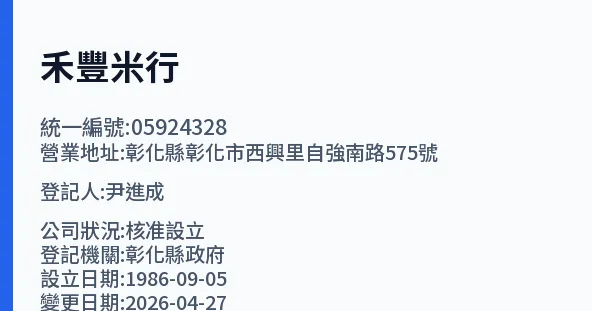 禾豐米行的照片-統編 05924328(彰化縣) 公司登記資料與營業項目詳細圖表
