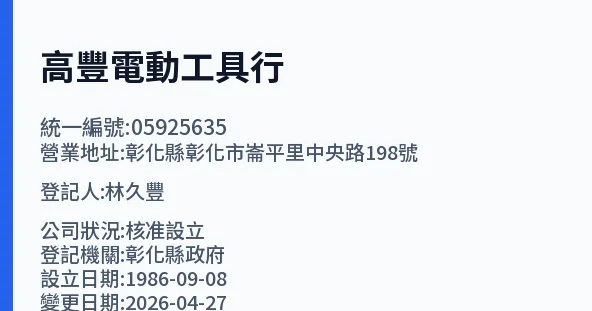 高豐電動工具行的照片-統編 05925635(彰化縣) 公司登記資料與營業項目詳細圖表