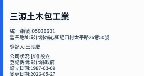 三源土木包工業的照片-統編 05930601(彰化縣) 公司登記資料與營業項目詳細圖表