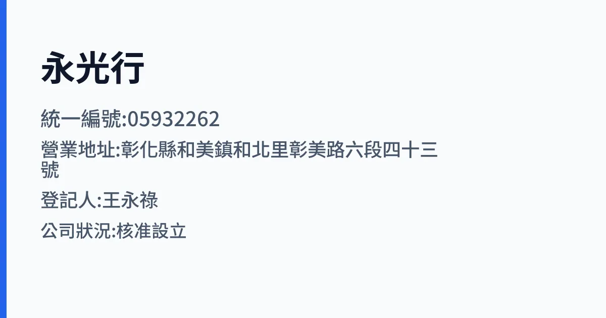永光行 - 統編 05932262(彰化縣) 公司登記資料與營業項目詳細圖表