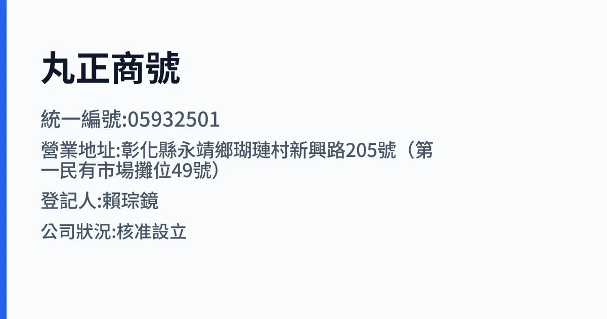 丸正商號 - 統編 05932501（彰化縣） 公司登記資料與營業項目詳細圖表