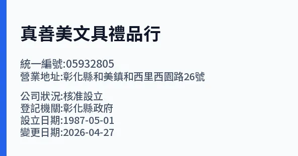 真善美文具禮品行的照片-統編 05932805(彰化縣) 公司登記資料與營業項目詳細圖表