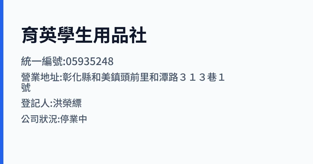 育英學生用品社 - 統編 05935248(彰化縣) 公司登記資料與營業項目詳細圖表