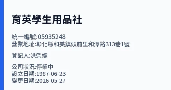育英學生用品社的照片-統編 05935248(彰化縣) 公司登記資料與營業項目詳細圖表