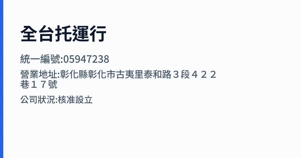 全台托運行 - 統編 05947238(彰化縣) 公司登記資料與營業項目詳細圖表