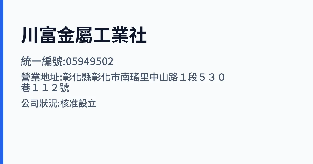川富金屬工業社 - 統編 05949502(彰化縣) 公司登記資料與營業項目詳細圖表