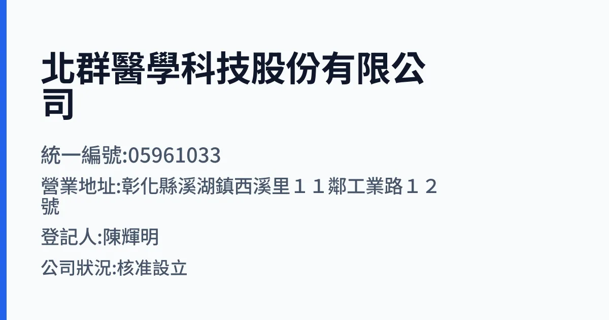 北群醫學科技股份有限公司 - 統編 05961033(彰化縣) 公司登記資料與營業項目詳細圖表