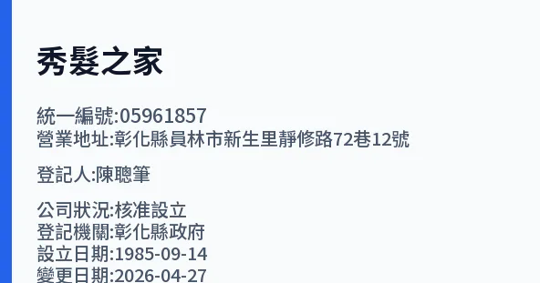 秀髮之家的照片-統編 05961857(彰化縣) 公司登記資料與營業項目詳細圖表