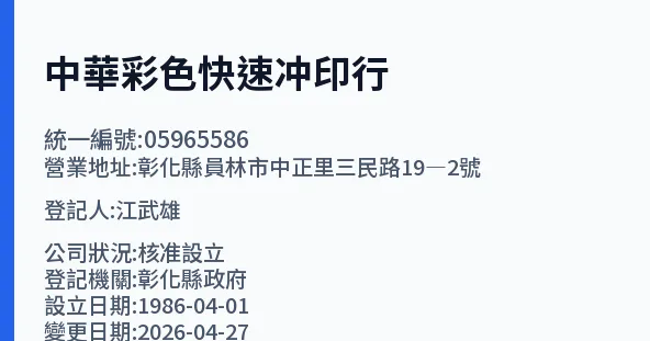 中華彩色快速冲印行的照片-統編 05965586(彰化縣) 公司登記資料與營業項目詳細圖表