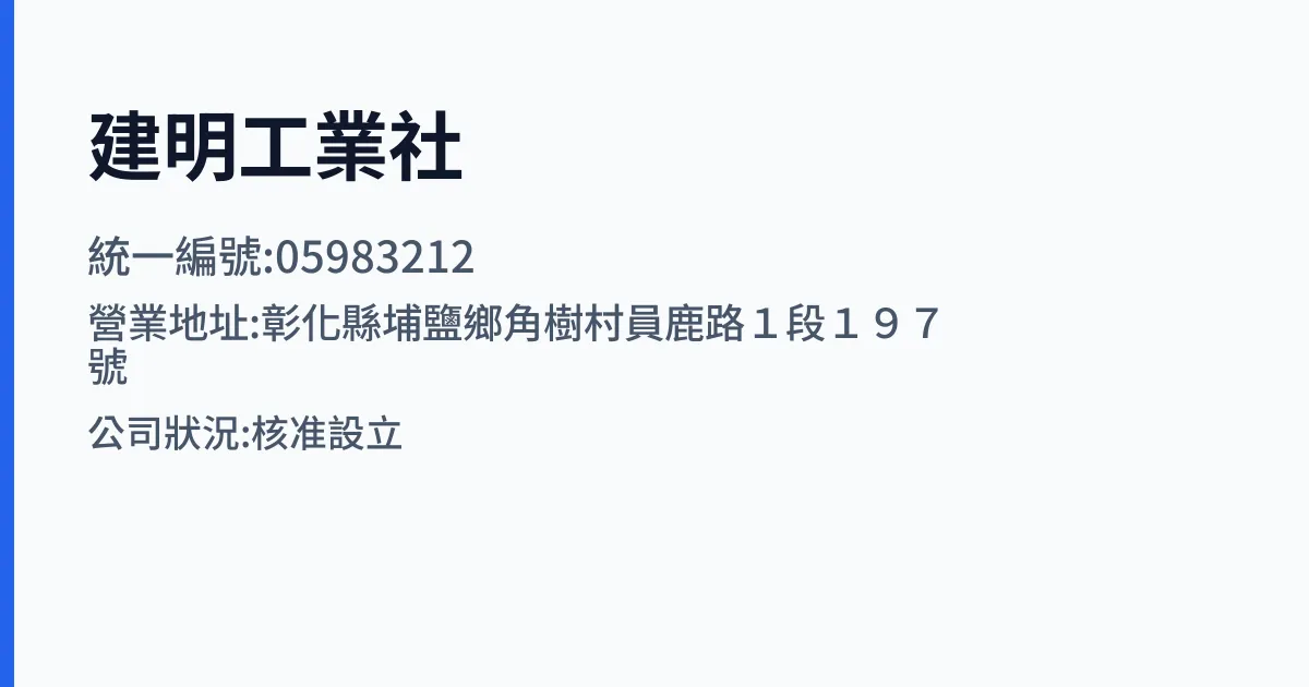 建明工業社 - 統編 05983212(彰化縣) 公司登記資料與營業項目詳細圖表