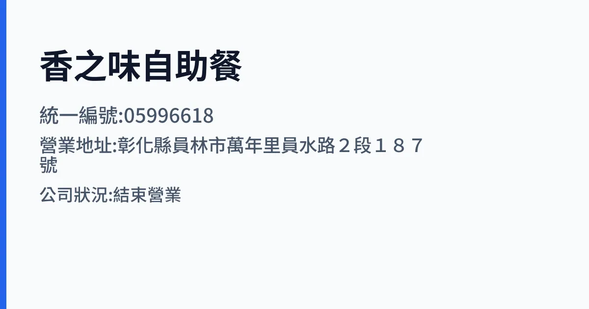 香之味自助餐 - 統編 05996618(彰化縣) 公司登記資料與營業項目詳細圖表