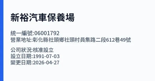 新裕汽車保養場的照片-統編 06001792(彰化縣) 公司登記資料與營業項目詳細圖表