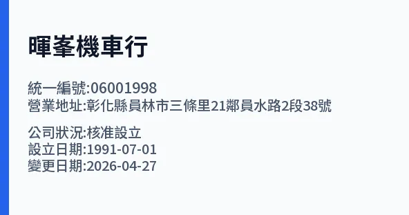 暉峯機車行的照片-統編 06001998(彰化縣) 公司登記資料與營業項目詳細圖表
