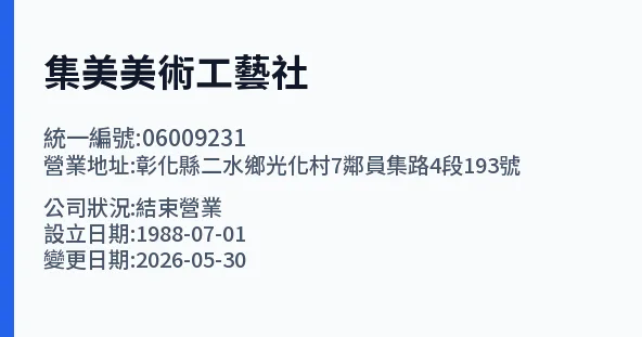 集美美術工藝社的照片-統編 06009231(彰化縣) 公司登記資料與營業項目詳細圖表