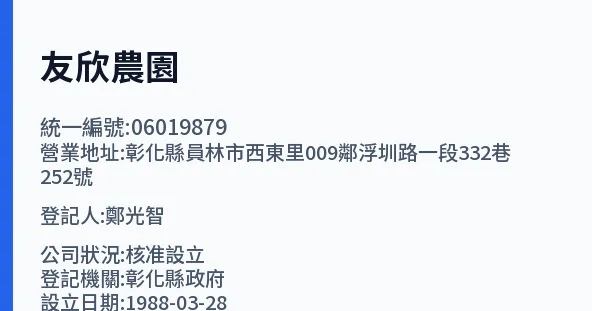 友欣農園的照片-統編 06019879(彰化縣) 公司登記資料與營業項目詳細圖表