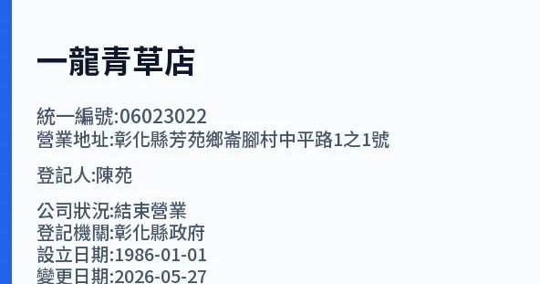 一龍青草店的照片-統編 06023022(彰化縣) 公司登記資料與營業項目詳細圖表