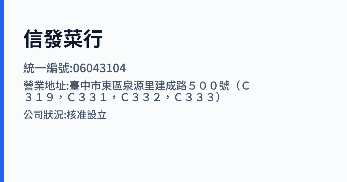 信發菜行 - 統編 06043104(臺中市) 公司登記資料與營業項目詳細圖表
