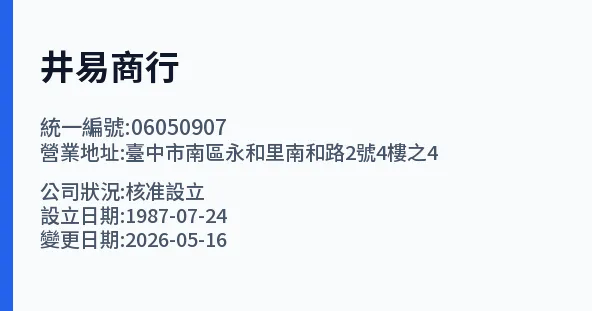 井易商行的照片-統編 06050907(臺中市) 公司登記資料與營業項目詳細圖表