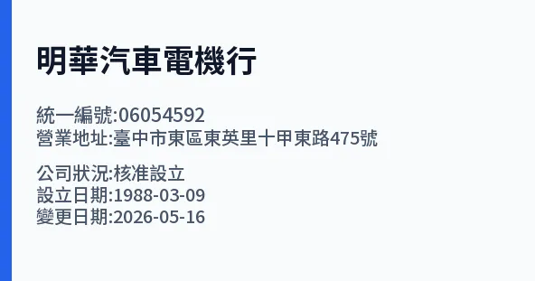 明華汽車電機行的照片-統編 06054592(臺中市) 公司登記資料與營業項目詳細圖表