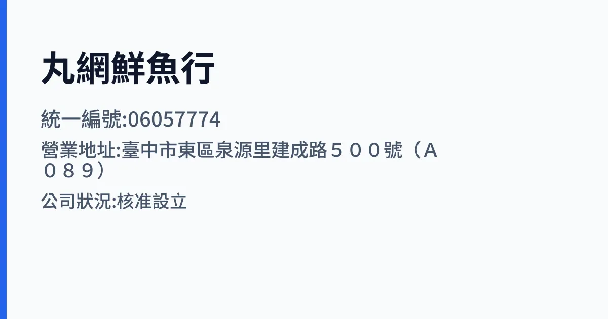 丸網鮮魚行 - 統編 06057774(臺中市) 公司登記資料與營業項目詳細圖表