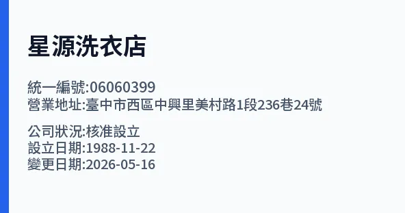 星源洗衣店的照片-統編 06060399(臺中市) 公司登記資料與營業項目詳細圖表