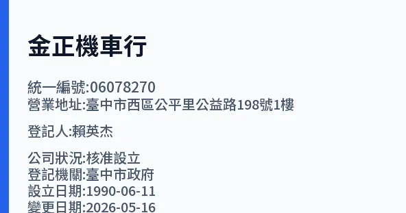 金正機車行的照片-統編 06078270(臺中市) 公司登記資料與營業項目詳細圖表