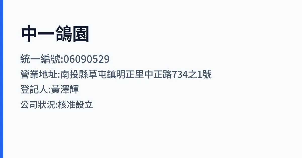 中一鴿園 - 統編 06090529(南投縣) 公司登記資料與營業項目詳細圖表
