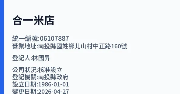 合一米店的照片-統編 06107887(南投縣) 公司登記資料與營業項目詳細圖表