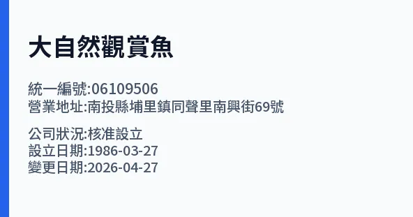 大自然觀賞魚的照片-統編 06109506(南投縣) 公司登記資料與營業項目詳細圖表