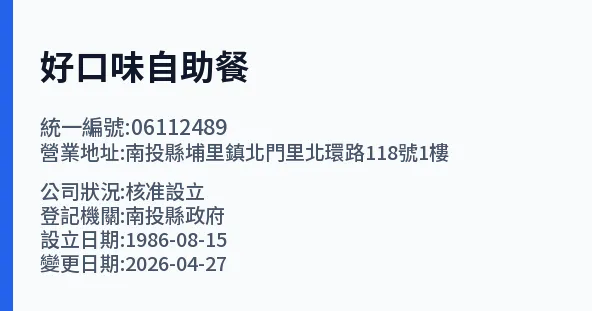 好口味自助餐的照片-統編 06112489(南投縣) 公司登記資料與營業項目詳細圖表