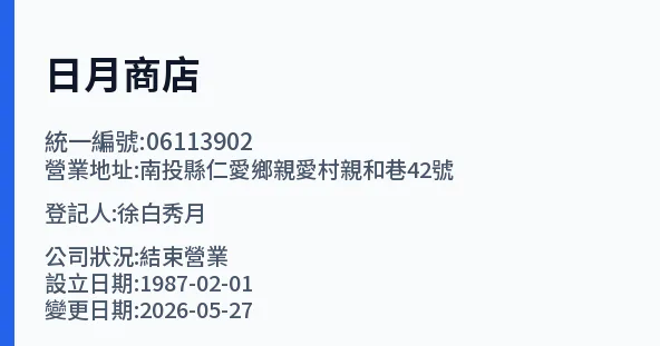 日月商店的照片-統編 06113902(南投縣) 公司登記資料與營業項目詳細圖表