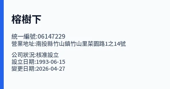 榕樹下的照片-統編 06147229(南投縣) 公司登記資料與營業項目詳細圖表