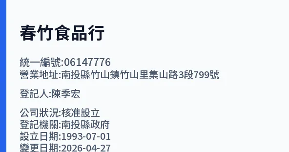 春竹食品行的照片-統編 06147776(南投縣) 公司登記資料與營業項目詳細圖表
