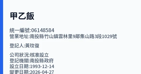 甲乙飯的照片-統編 06148584(南投縣) 公司登記資料與營業項目詳細圖表