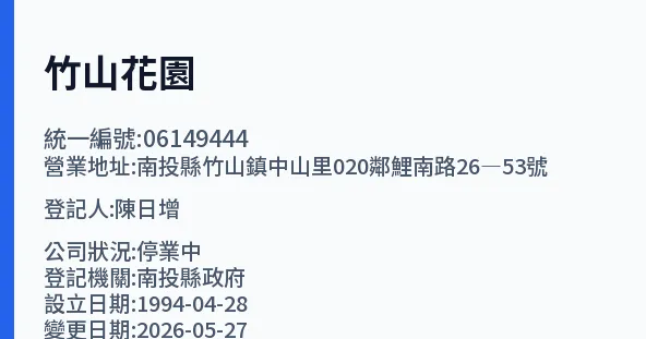 竹山花園的照片-統編 06149444(南投縣) 公司登記資料與營業項目詳細圖表