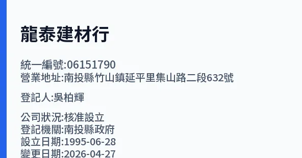 龍泰建材行的照片-統編 06151790(南投縣) 公司登記資料與營業項目詳細圖表