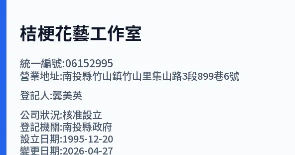 桔梗花藝工作室的照片-統編 06152995(南投縣) 公司登記資料與營業項目詳細圖表