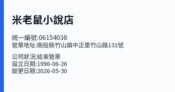 米老鼠小說店的照片-統編 06154038(南投縣) 公司登記資料與營業項目詳細圖表