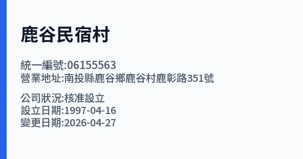 鹿谷民宿村的照片-統編 06155563(南投縣) 公司登記資料與營業項目詳細圖表