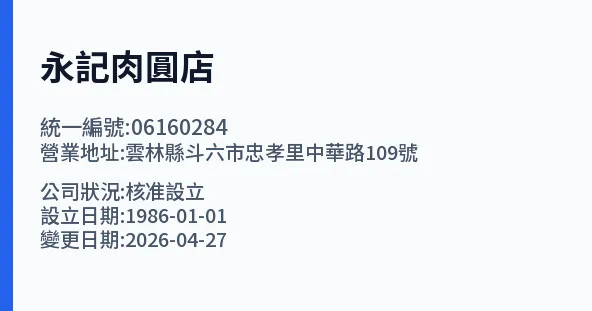 永記肉圓店的照片-統編 06160284(雲林縣) 公司登記資料與營業項目詳細圖表