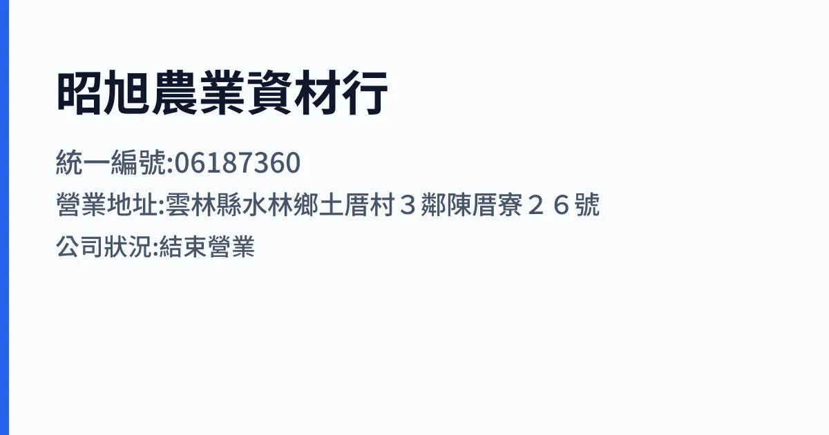 昭旭農業資材行 - 統編 06187360(雲林縣) 公司登記資料與營業項目詳細圖表