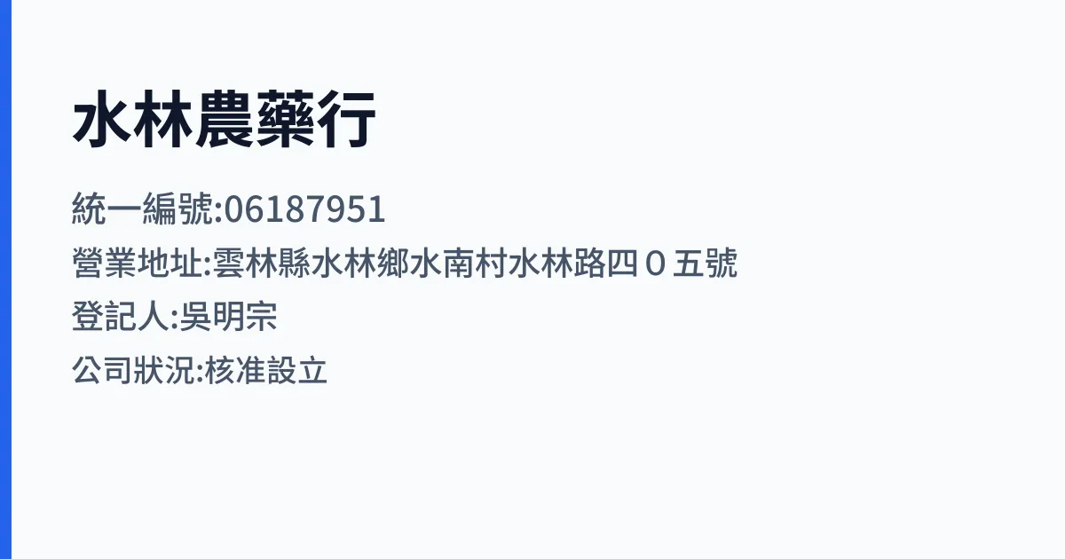 水林農藥行 - 統編 06187951(雲林縣) 公司登記資料與營業項目詳細圖表